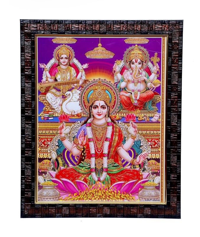 Subhash Pushtak Laxmi, Ganesh, Saraswati ji Wooden photo frame : Amazon ...