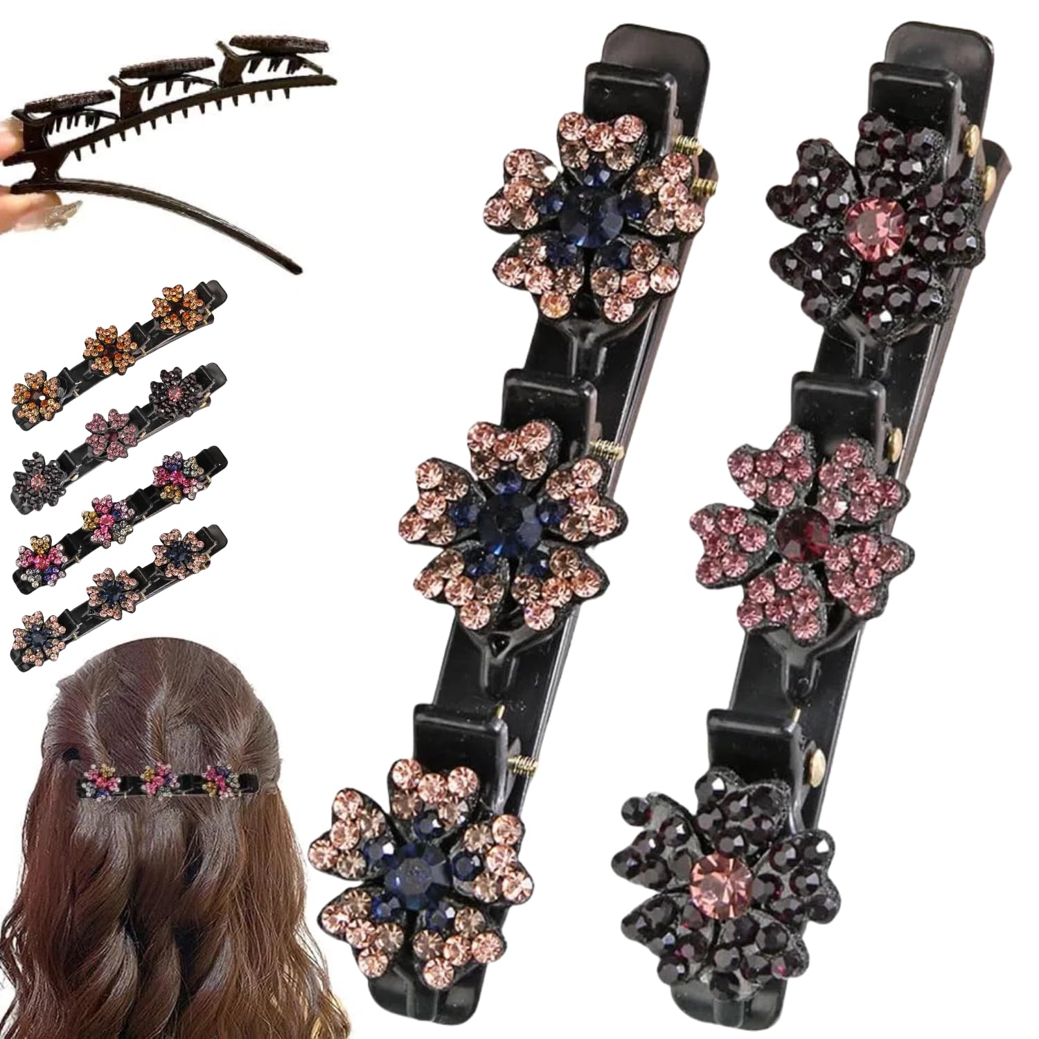 Amazon.com : Sparkling Crystal Stone Braided Hair Clips, 2024 Upgraded ...