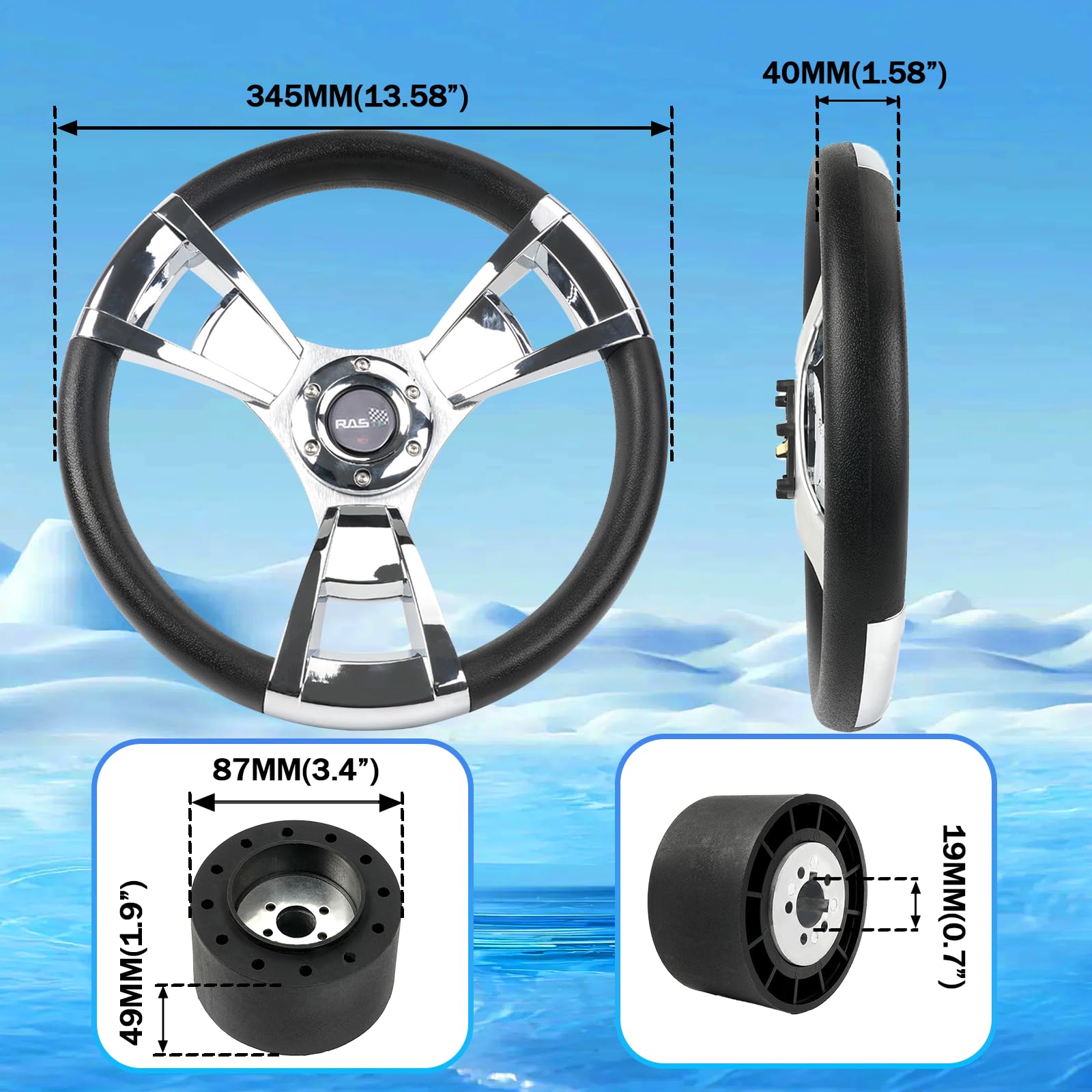 Snapklik.com : RASTP 13.5 Inch Boat Steering Wheel Keyway 3 Spokes