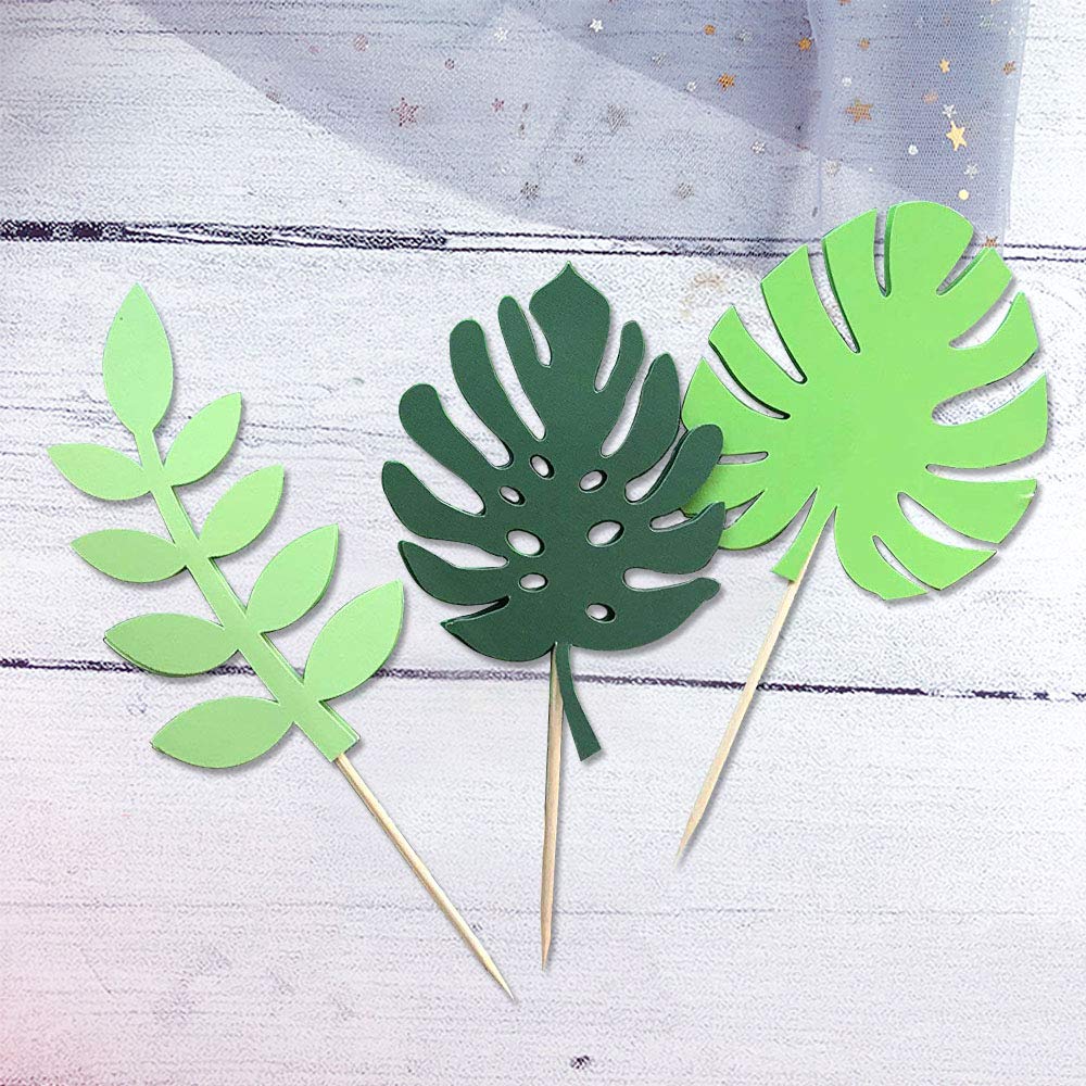 LaVenty Set of 7 Glittery Tropical Leaves Cake Topper Tropical Wedding ...