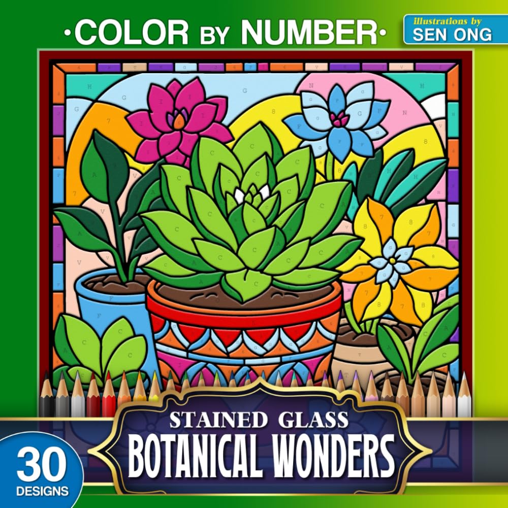 Amazon.com: Botanical Wonders Stained Glass Color by Number: 30 Diverse ...