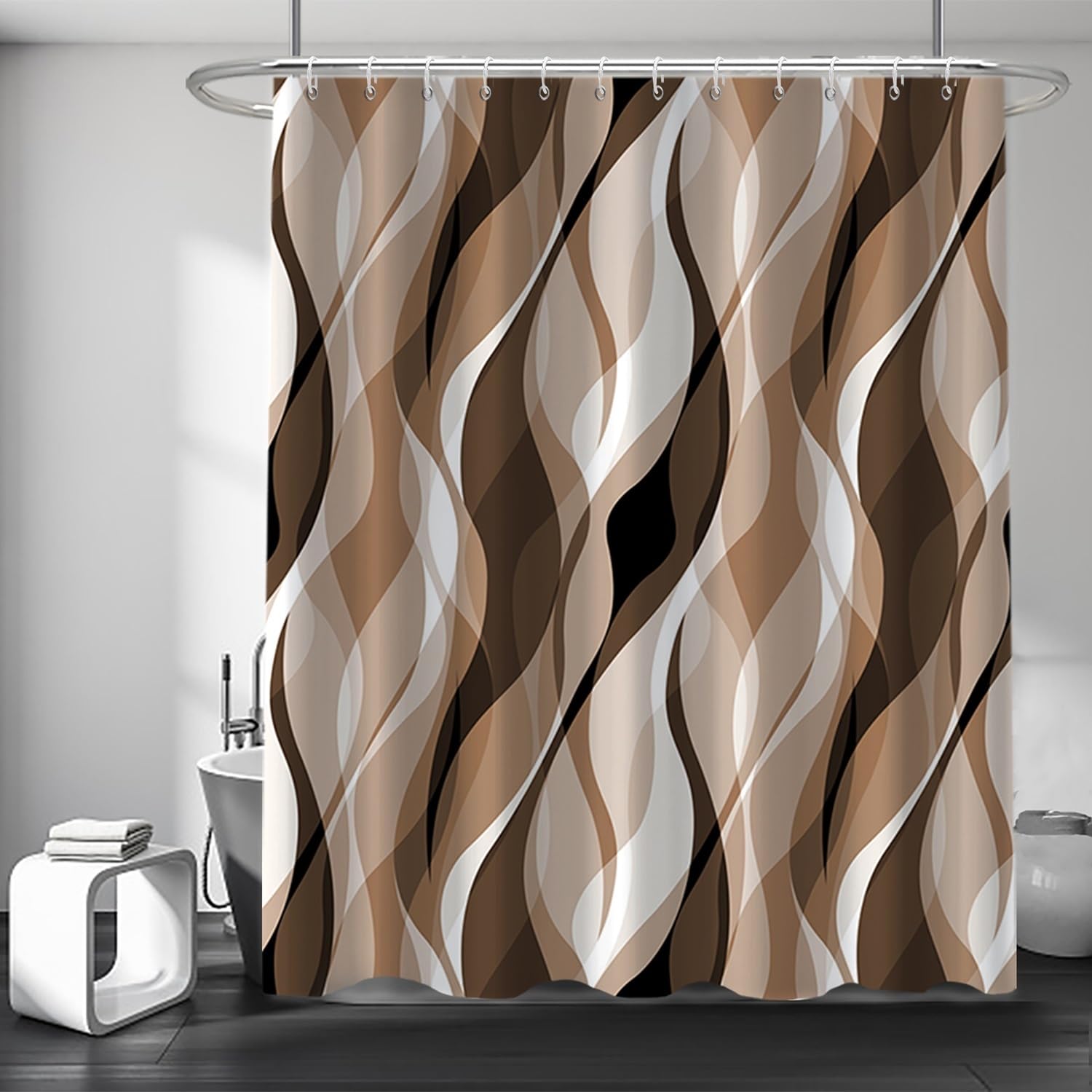 Amazon.com: Ruelvth Brown Shower Curtain, Modern Abstract Grey and Brown Striped Shower Curtain ...