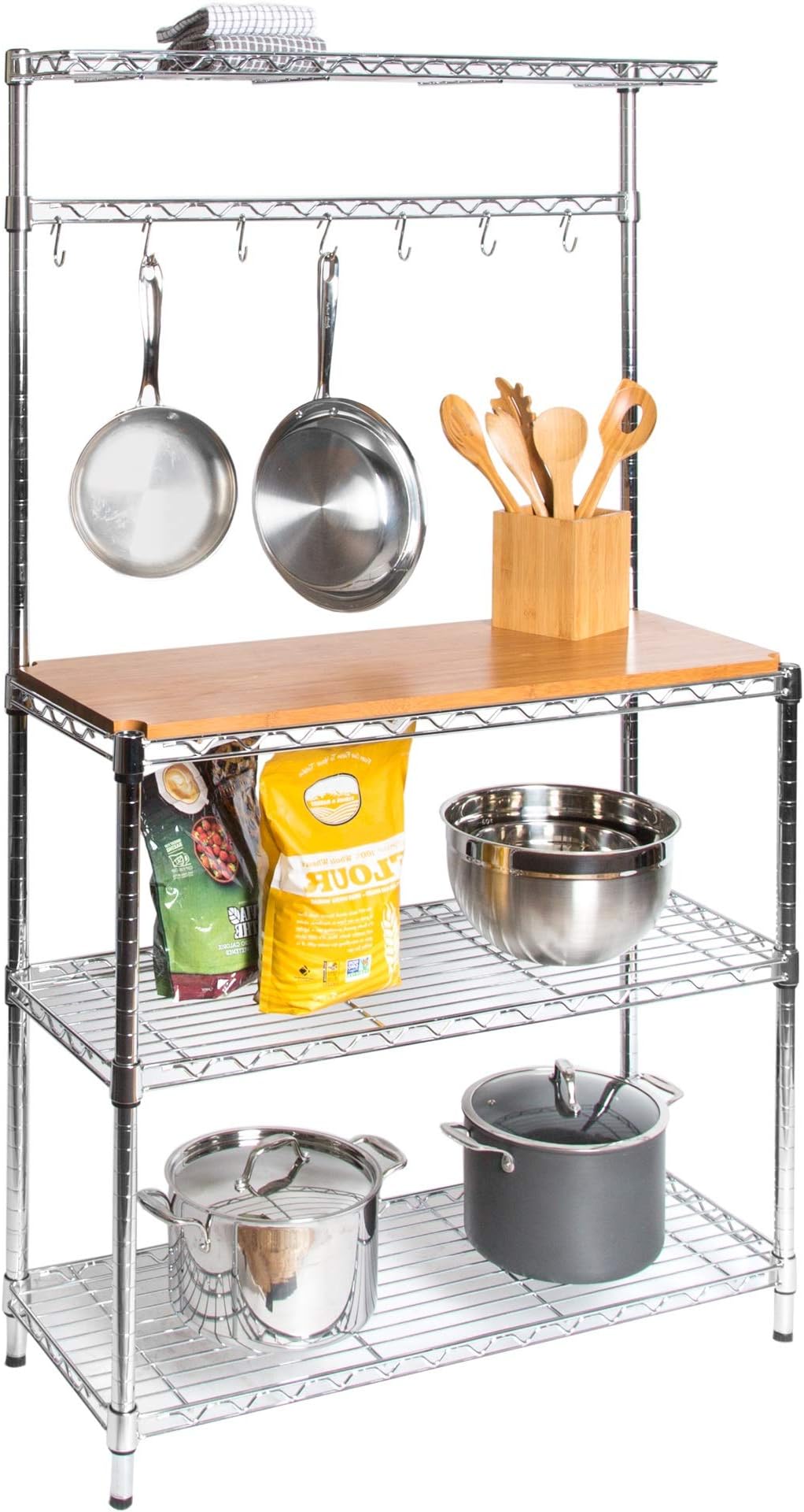 Amazon.com: Seville Classics Baker's Rack for Kitchens, Solid Wood Top ...