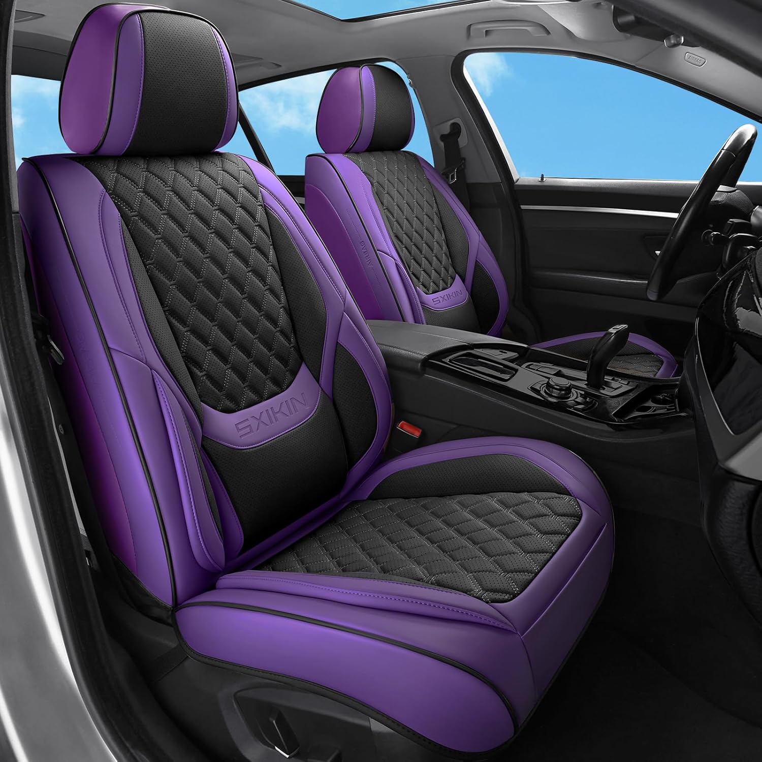 Amazon.com: Sxikin Car Seat Covers Full Set Purple Black, Luxury Faux ...