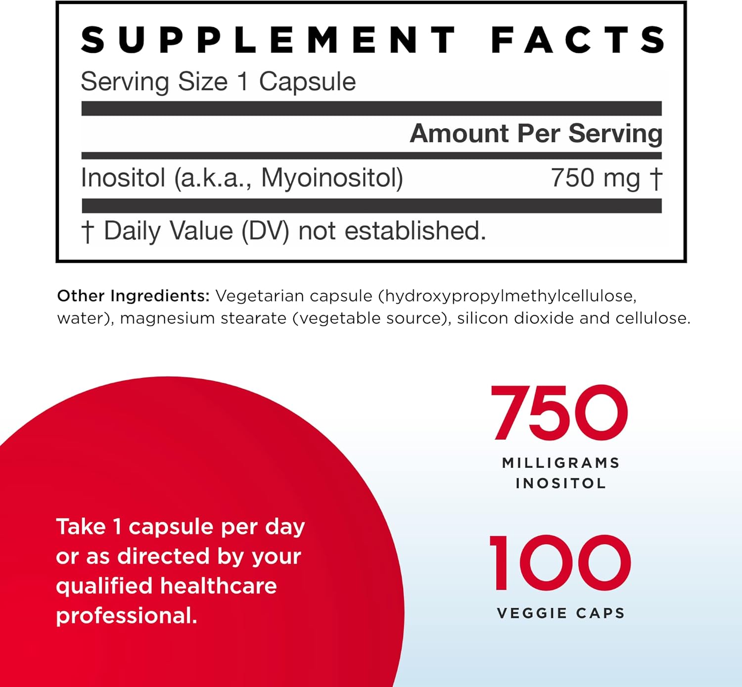 Jarrow Formulas Inositol 750 mg - 100 cápsulas vegetales - Soporte ...