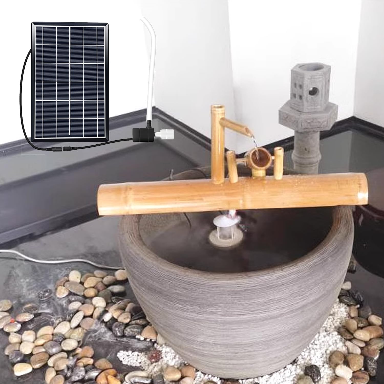 Amazon.co.jp: Natural Bamboo Fountain, Outdoor Fountain Solar Powered ...