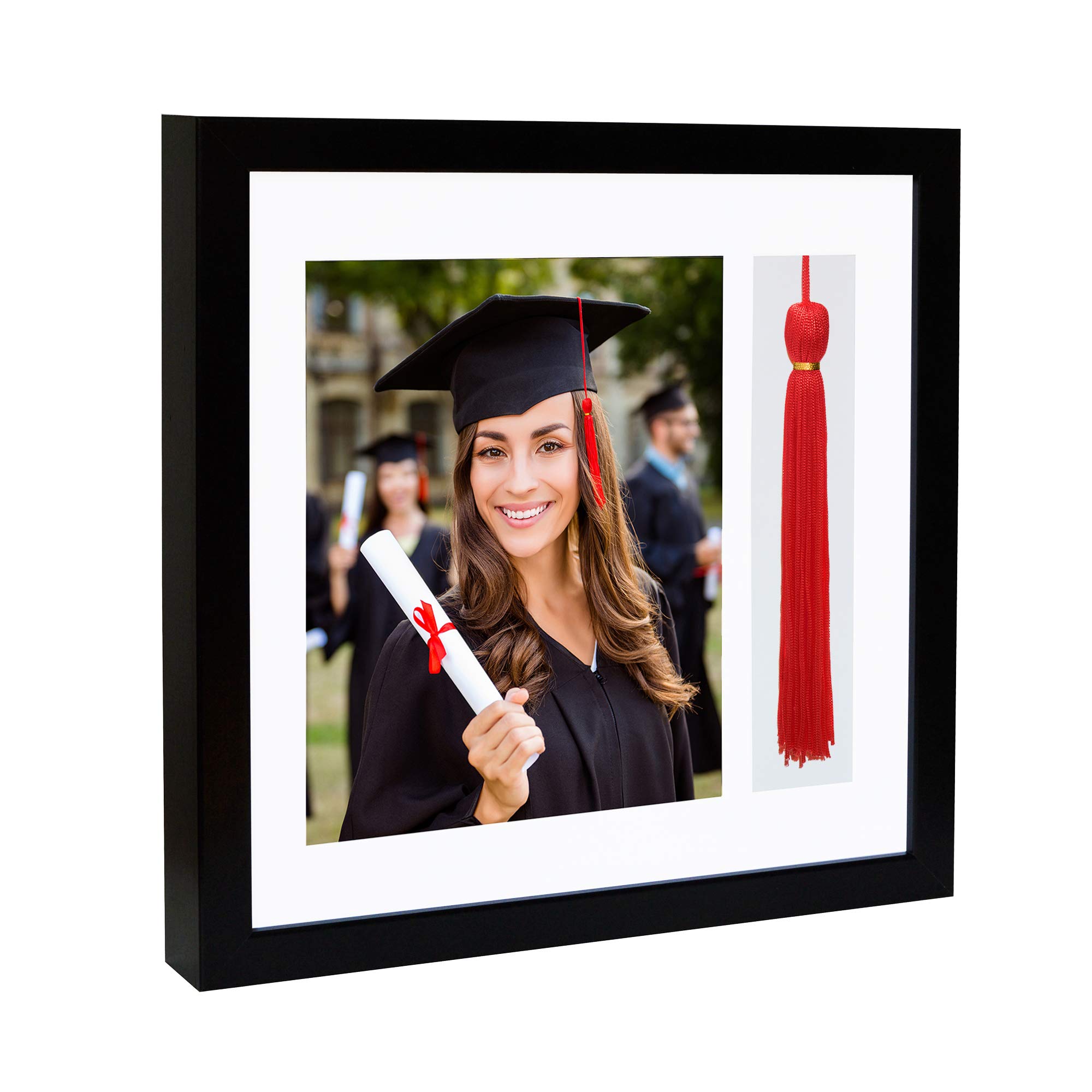 Americanflat 13x13 Black Graduation Frame | 2 Opening Mat Displays 8 ...