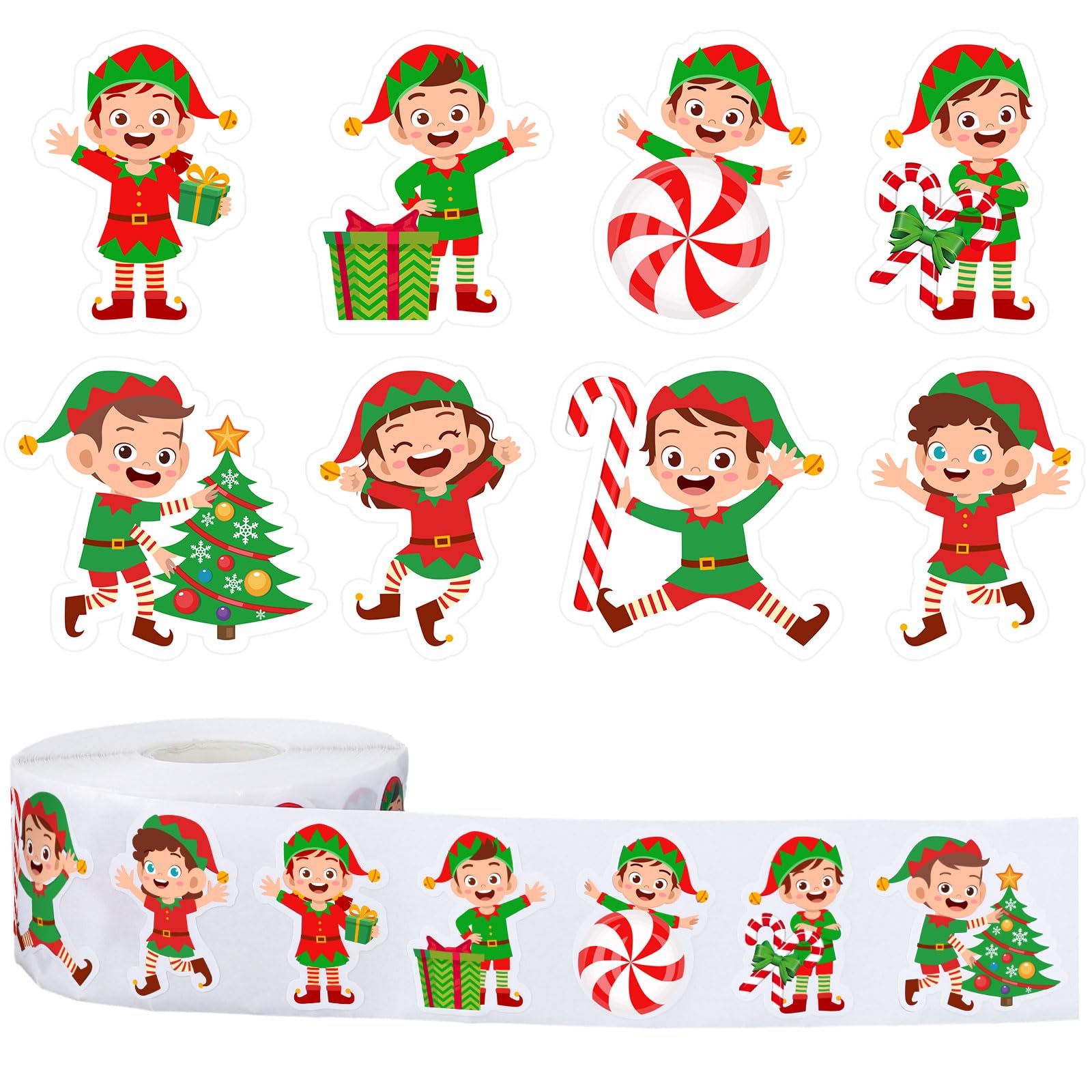 Amazon.com: AnyDesign 1000Pcs Christmas Stickers Roll 8 Designs Elves ...