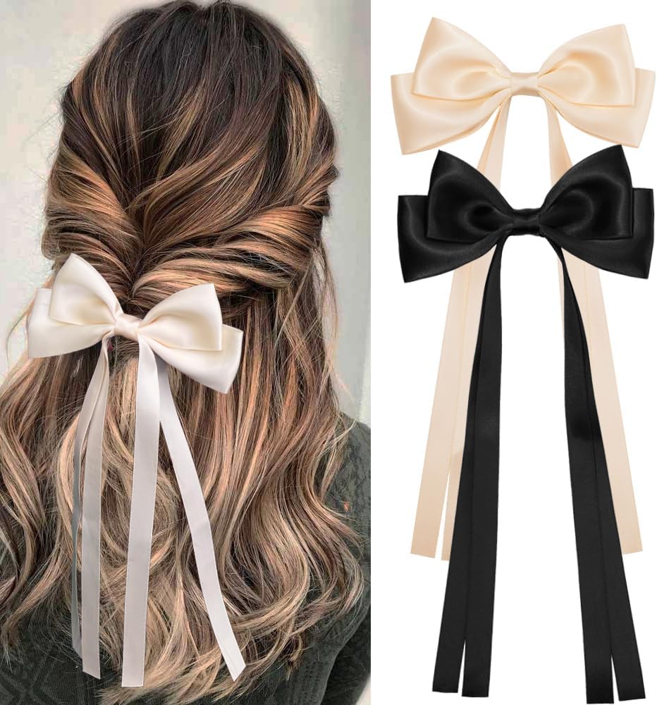 Amazon.com : DRIPPYGOODS - Large Double Bow Ribbon Hair Clips for Women ...