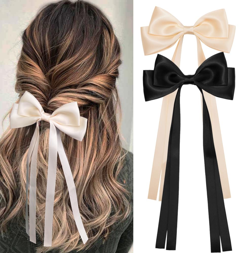 Amazon.com : DRIPPYGOODS - Large Double Bow Ribbon Hair Clips for Women ...