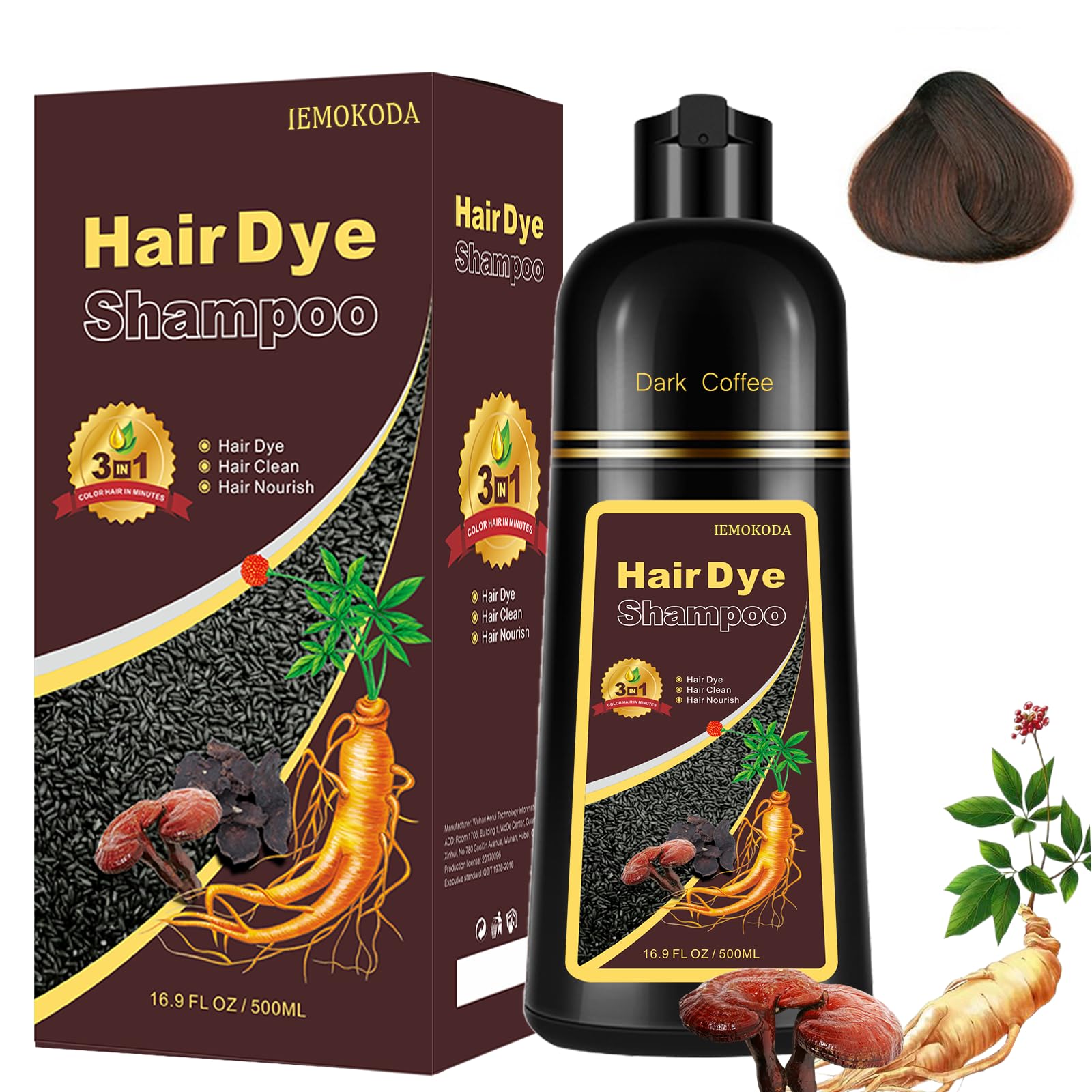 Amazon.com : Dark Coffee Hair Dye Shampoo 3 in 1 for Gray Hair Coverage ...