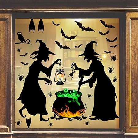 Amazon.com: Halloween Window Decoration Giant Witch Window Posters ...