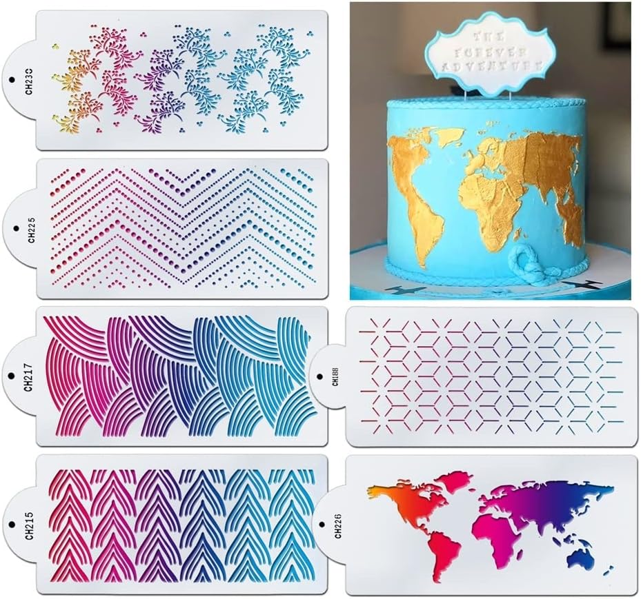 6Pcs Cake Stencil Cake Decoration Template World Map Geometric Mold for ...