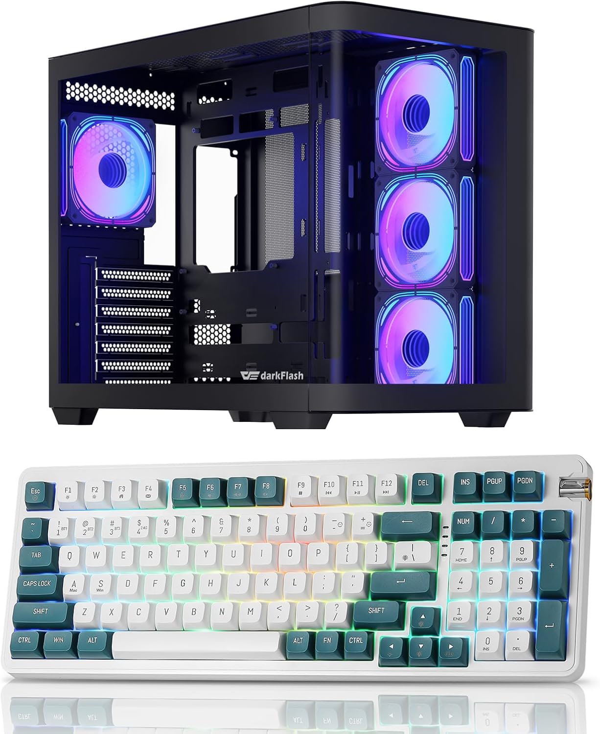 Amazon.com: darkFlash DPW90 ATX Curved Glass Dual PC Case+4 Pcs ARGB ...