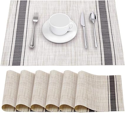 Amazon.com: YOSICHY Table Mats Set of 6 Crossweave Woven Vinyl ...