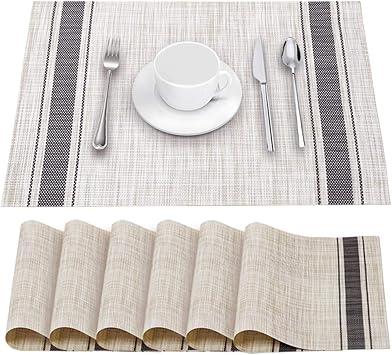 Amazon.com: YOSICHY Table Mats Set of 6 Crossweave Woven Vinyl ...