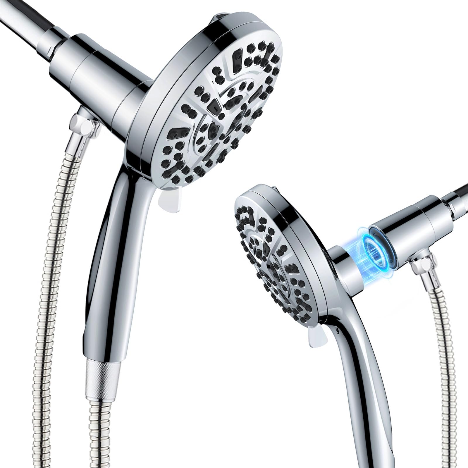 WCQQ High Pressure 10 Ways Handheld Shower Head Chrome- Anti-clog ...