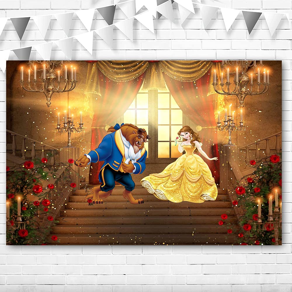 Happy Birthday Beauty And Beast Backdrop 5x3 Princess Belle Theme ...