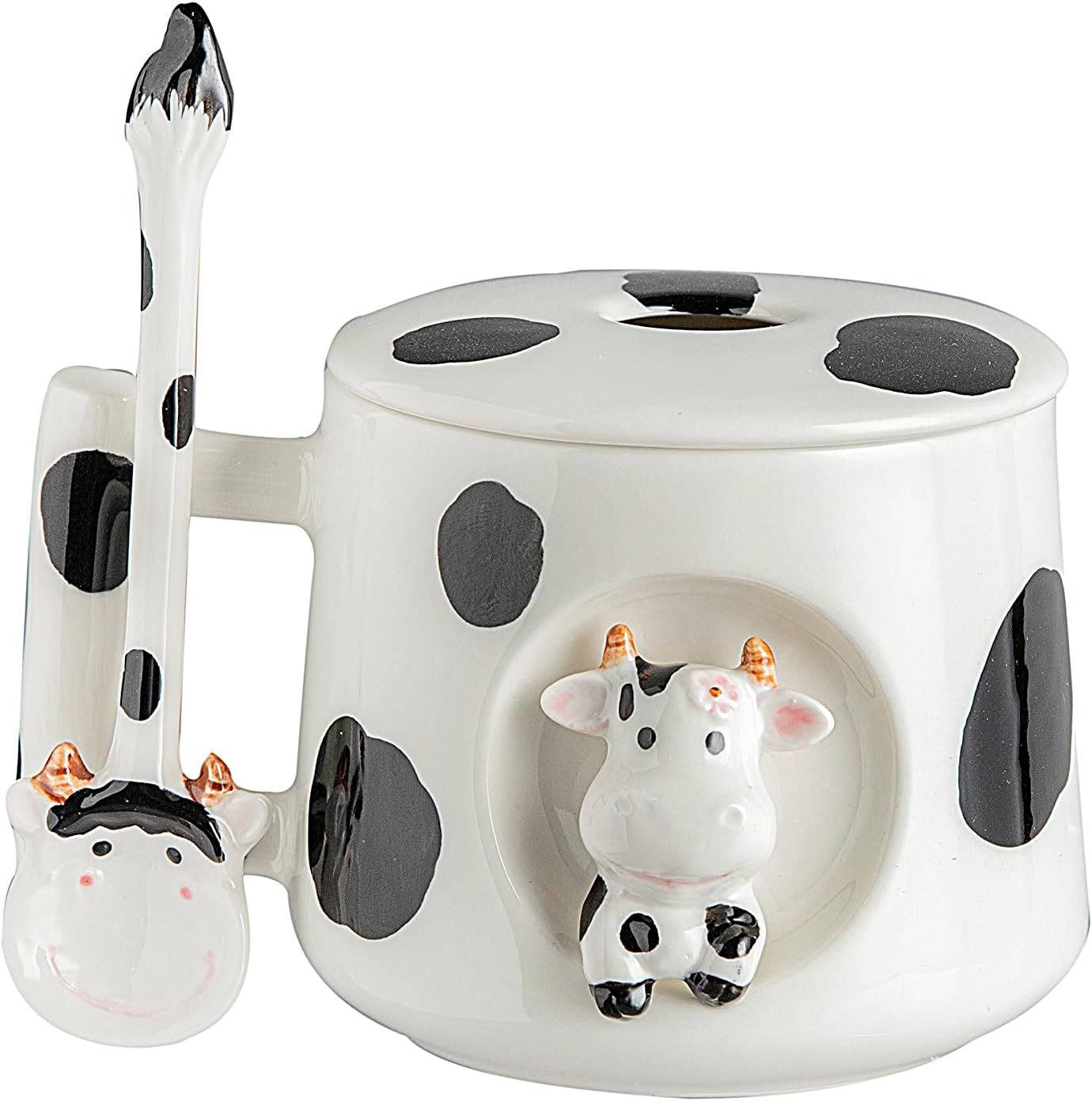 Amazon.com: DIHOclub Adorable 3D Ceramic Cow Mug with Lid and Spoon ...