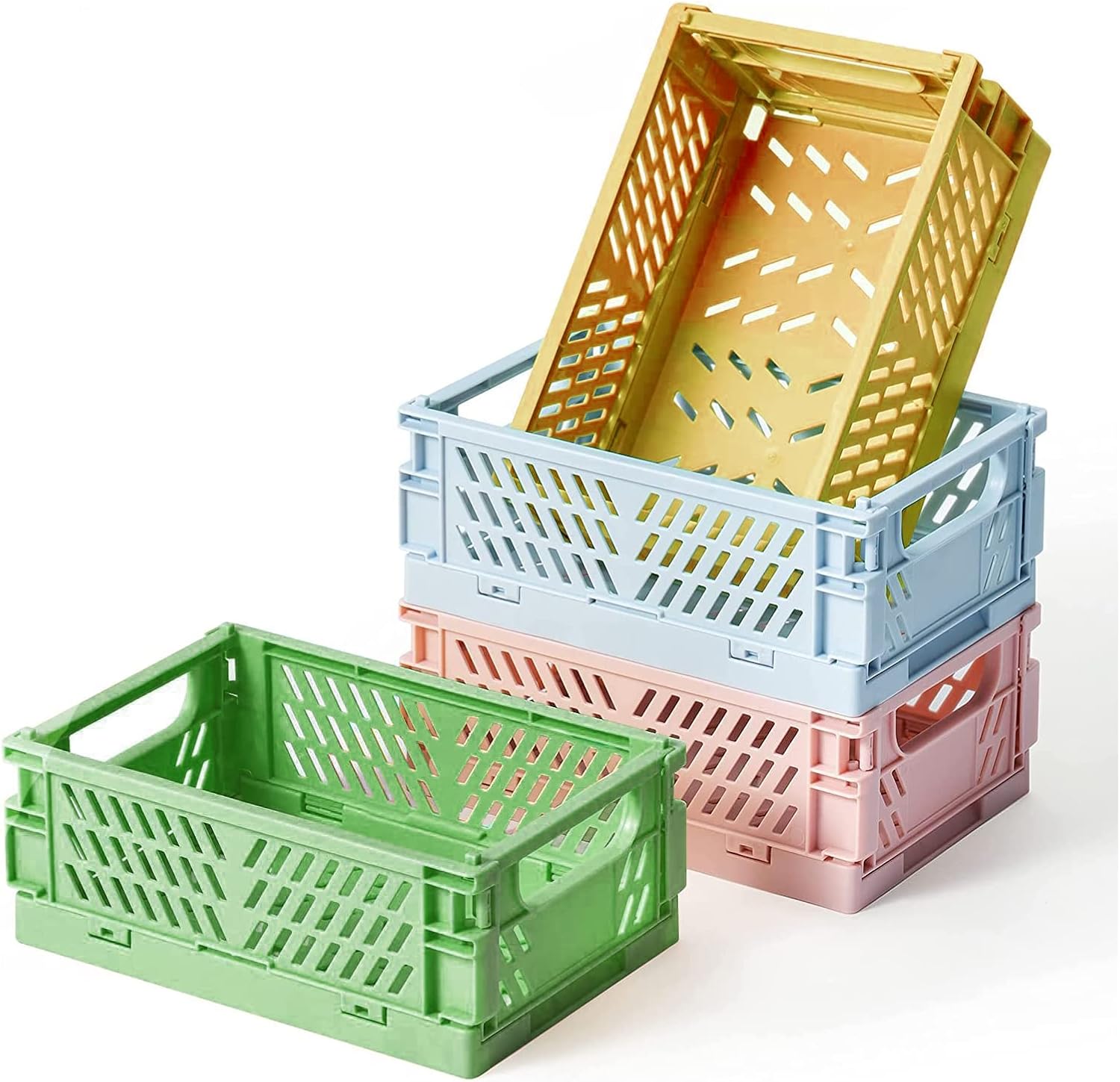4pcs Mini Foldable Desk Crates Storage Box, Plastic Stackable Table ...