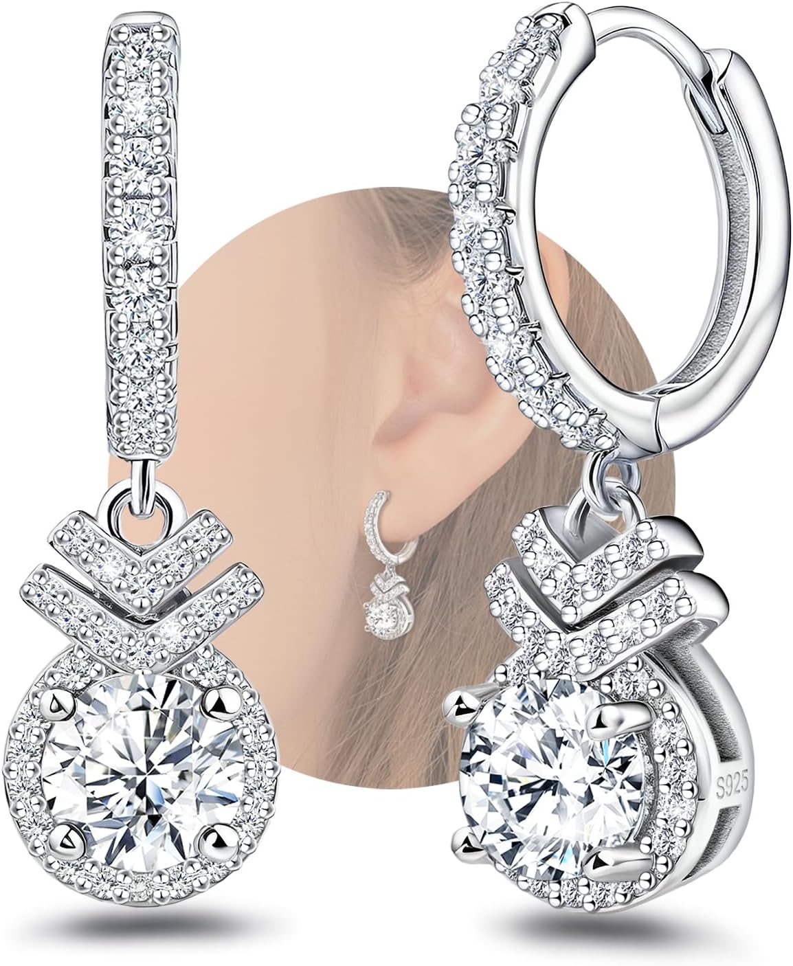 Amazon.com: Small Classic Hoop Earrings with Dangle for Women Sterling ...