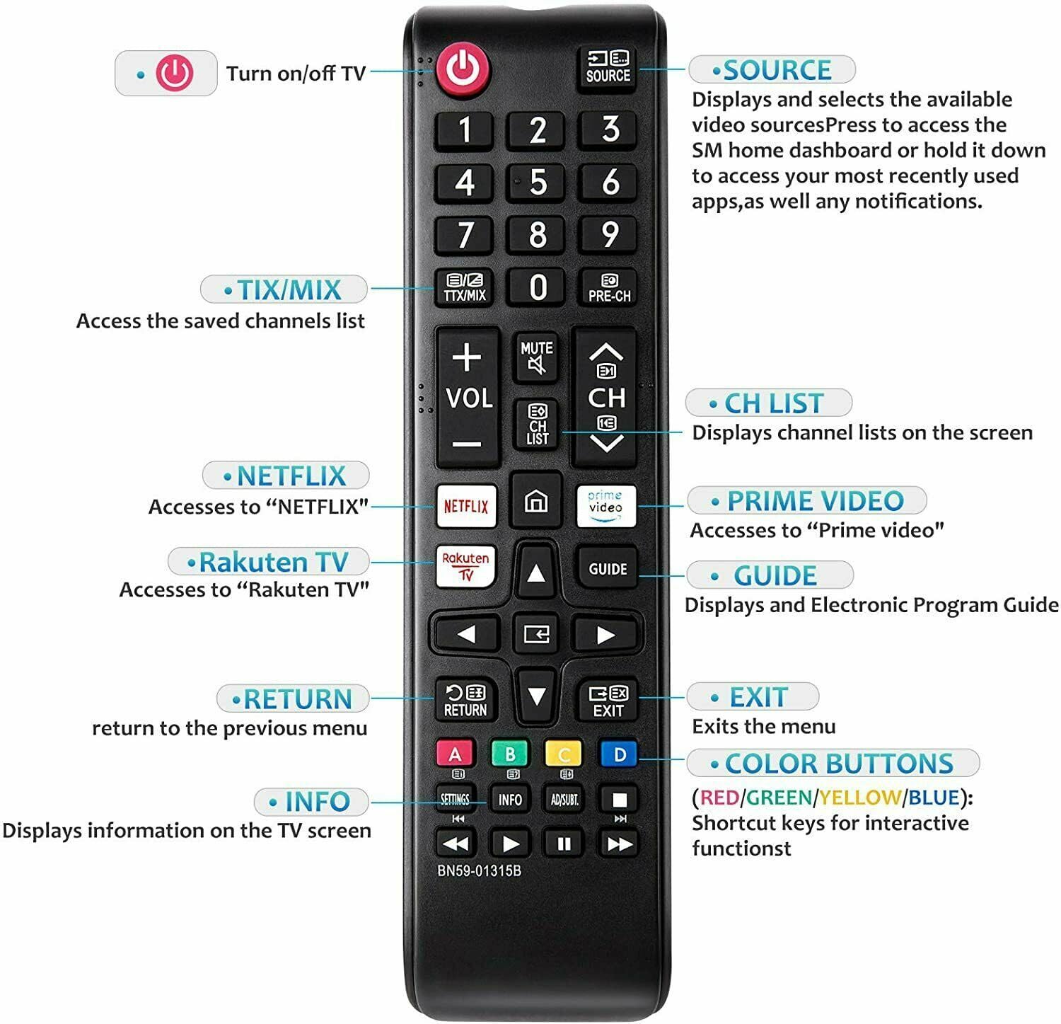 Sony TVs Netflix Samsung TV Smart Remote – Model BN59-01315B ...