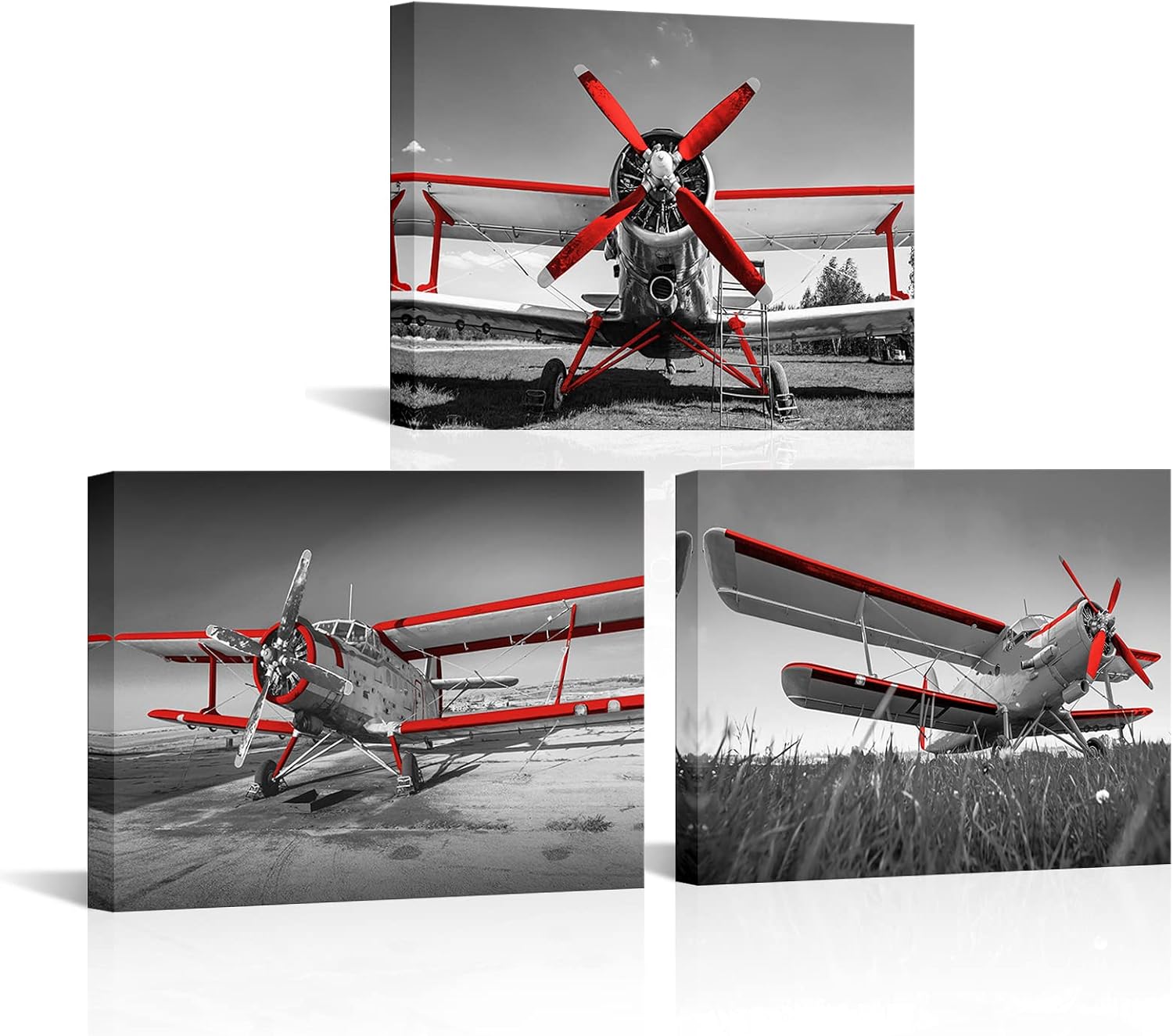Amazon.com: NutArtPic Airplane Canvas Wall Art Red Jet Paintings ...