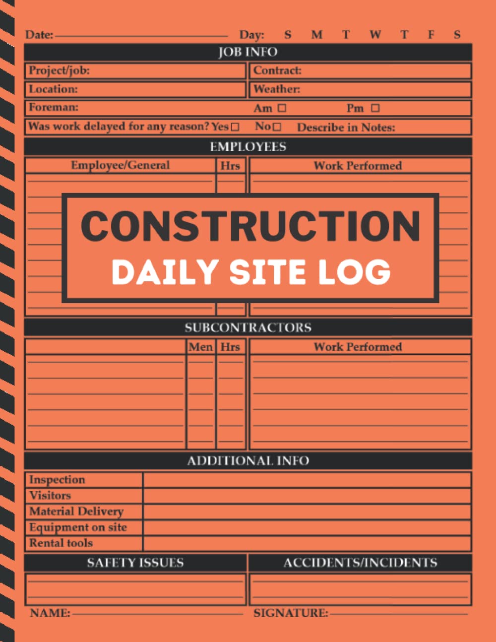 Construction Daily Site Log Book: Construction Site Record Book ...