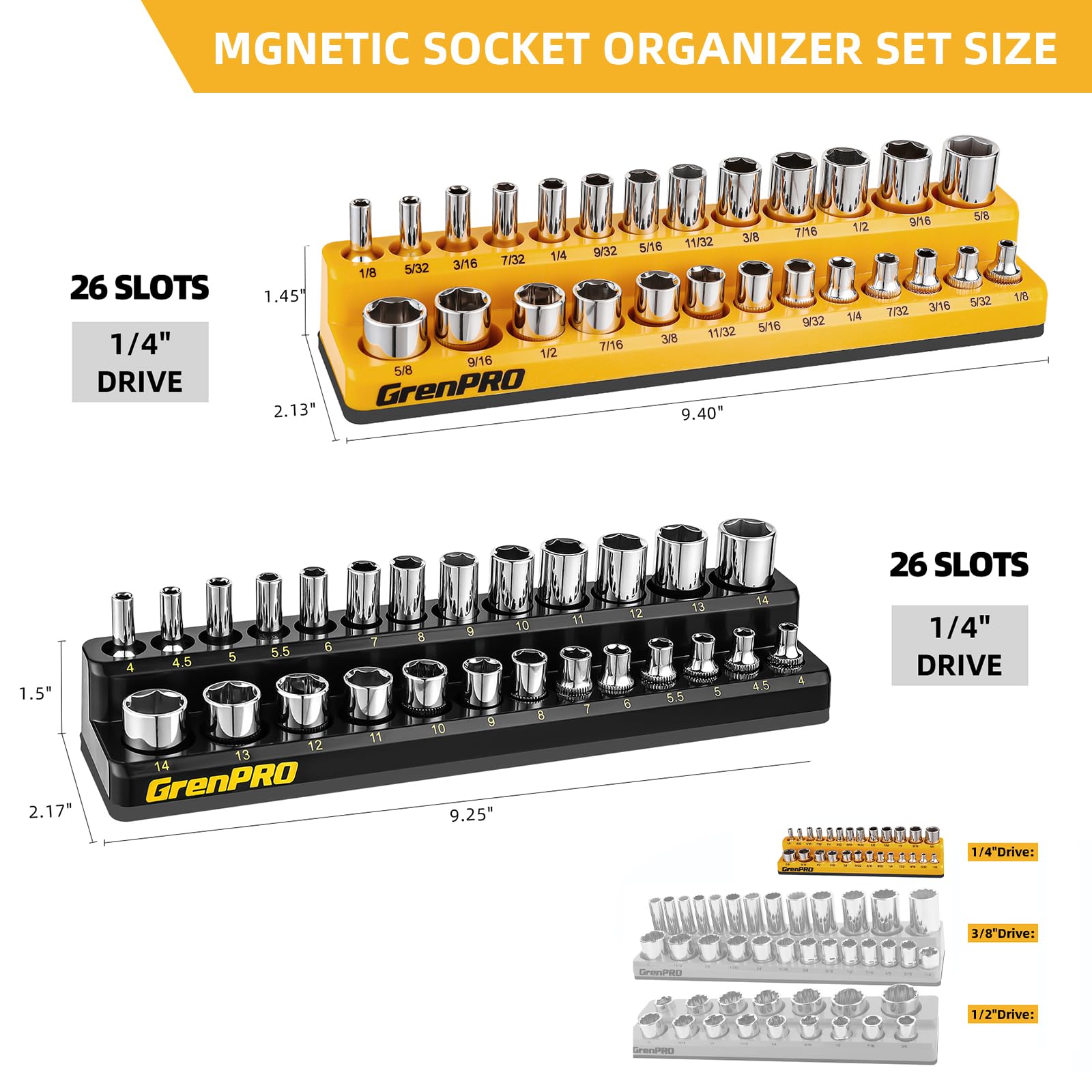 Snapklik.com : GRENPRO Socket Organizer, 2-Piece Drive SAE & Metric ...