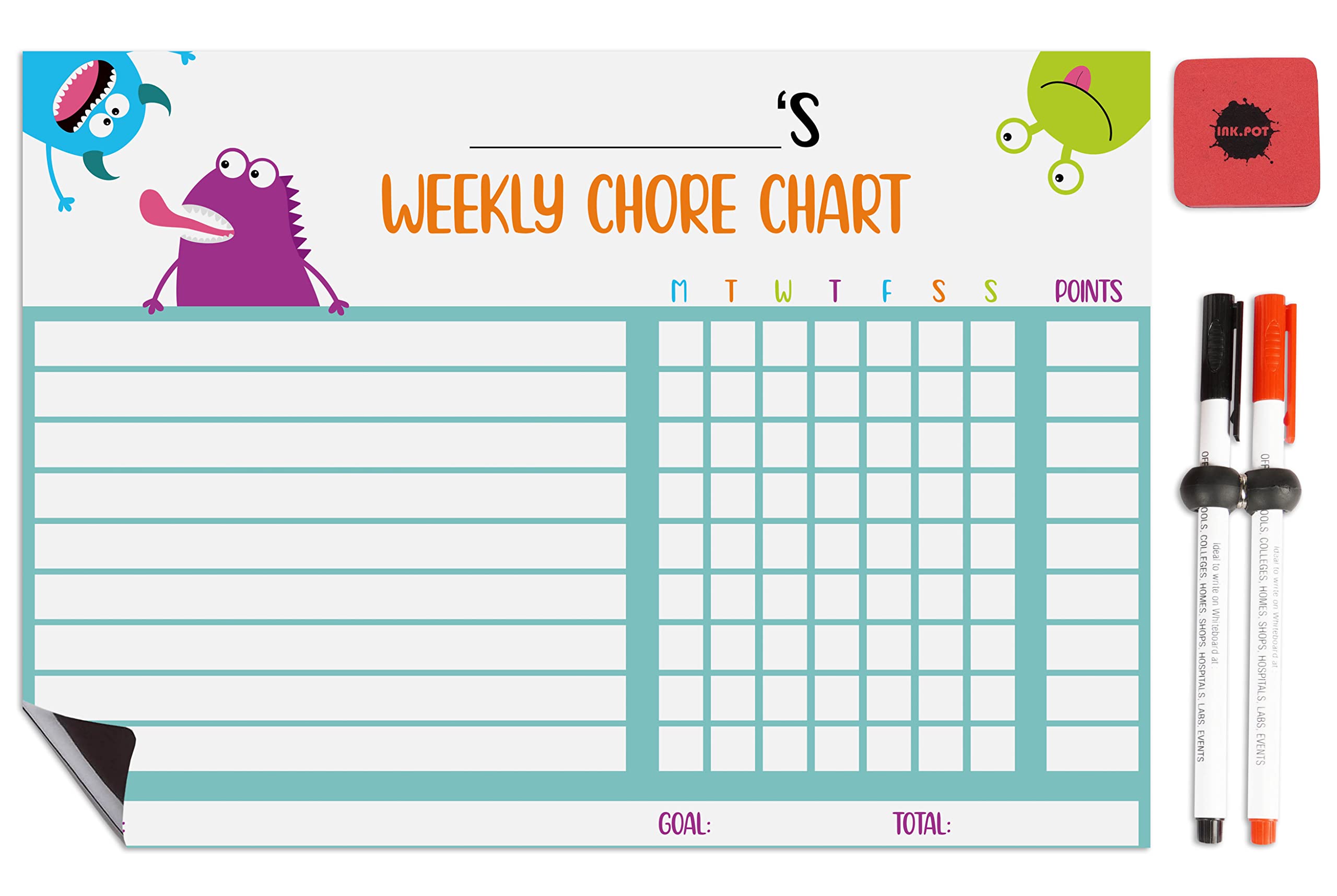 Buy Inkdotpot Magnetic Whiteboard Weekly Chores Charts Chore Chart for ...
