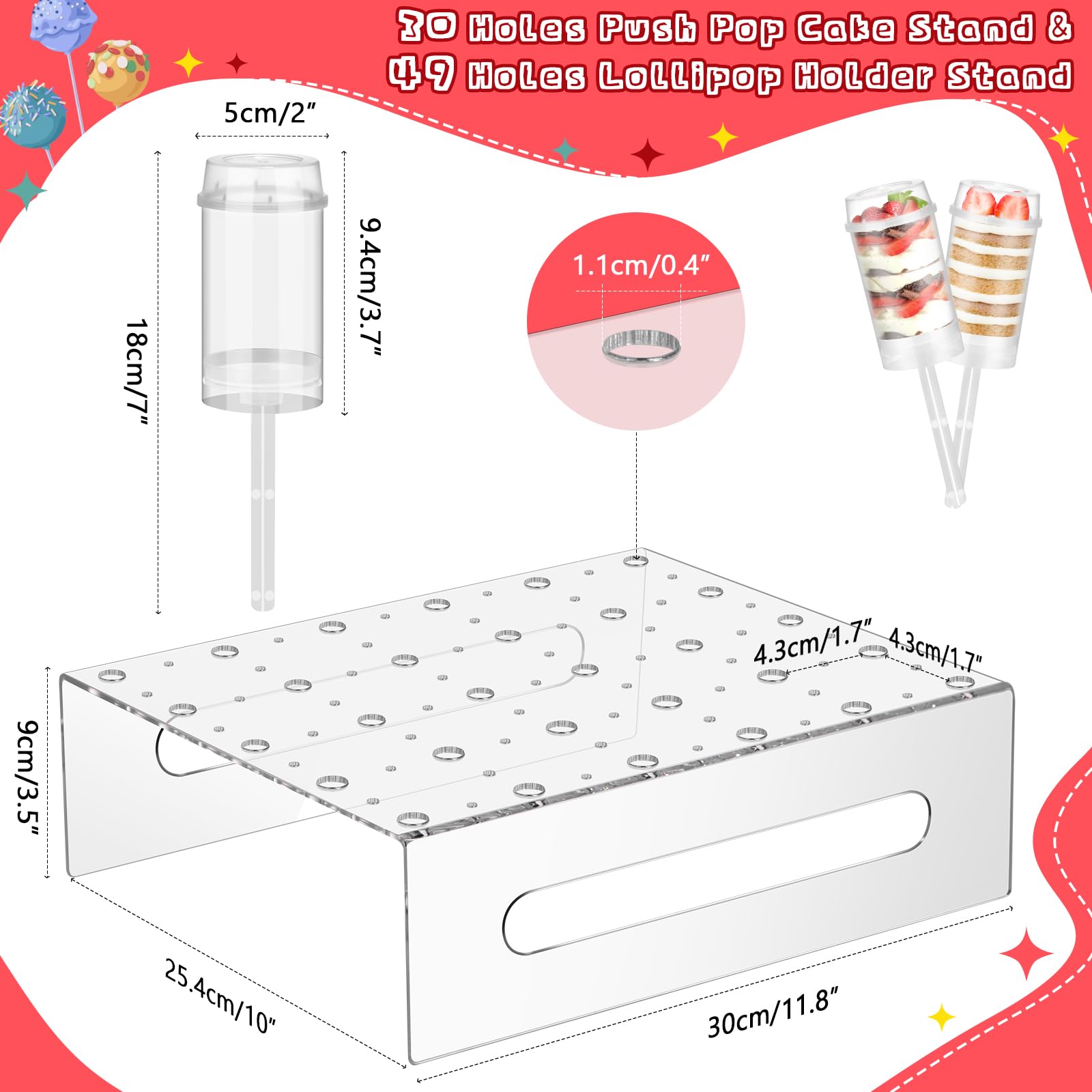 Cake Pop Stand Holder, 30 Pack Push Up Cake Shooters and 79 Holes Cake ...