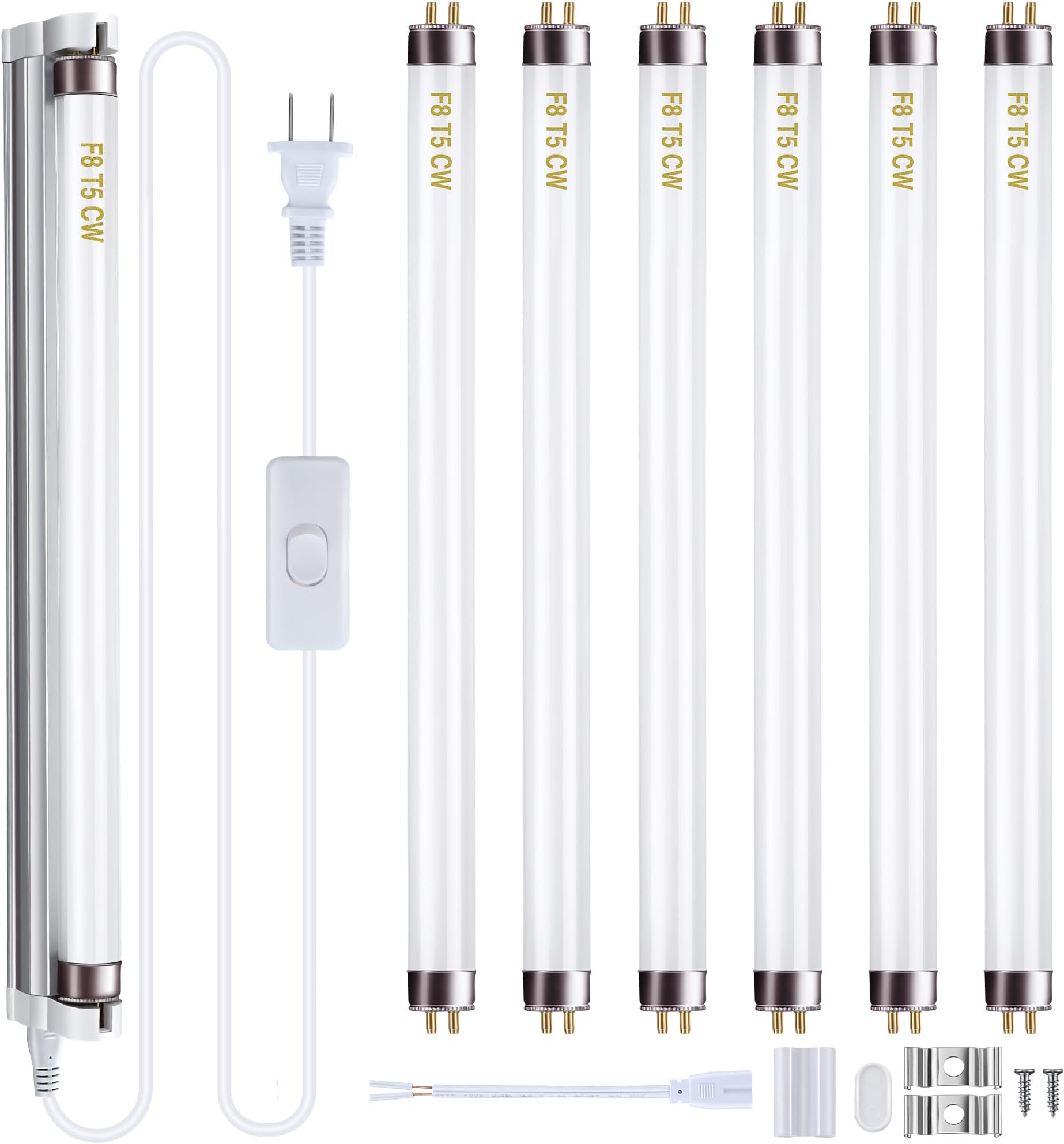 Hiboom 6 Pcs F8T5/CW LED Fluorescent Bulbs 12 Inch with 1 Pcs ...