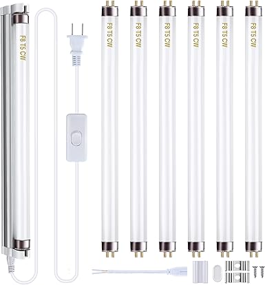Hiboom 6 Pcs F8T5/CW LED Fluorescent Bulbs 12 Inch with 1 Pcs ...