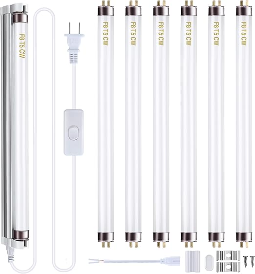Hiboom 6 Pcs F8T5/CW LED Fluorescent Bulbs 12 Inch with 1 Pcs ...