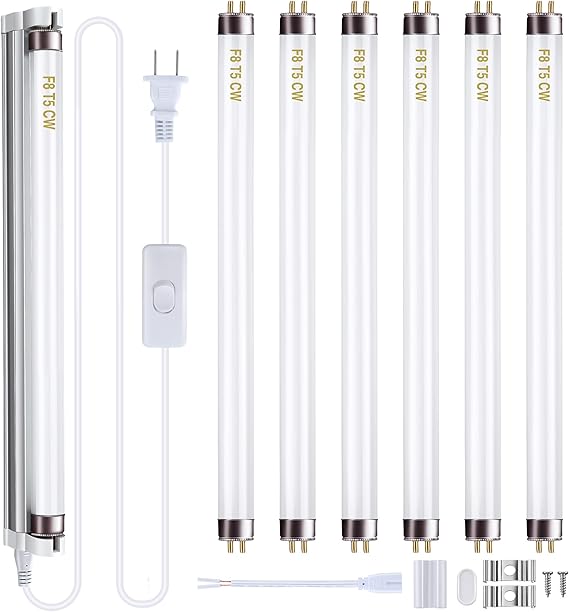 Hiboom 6 Pcs F8T5/CW LED Fluorescent Bulbs 12 Inch with 1 Pcs ...