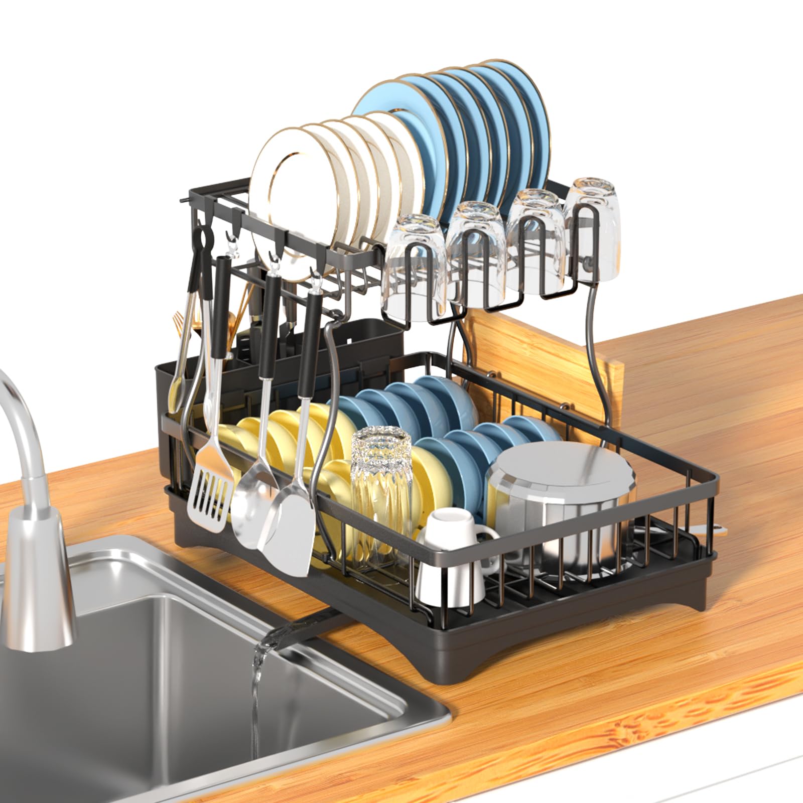 1 x Brand New TOPWE Dish Drying Rack, 2 Tier Detachable Large Dish Rac ...
