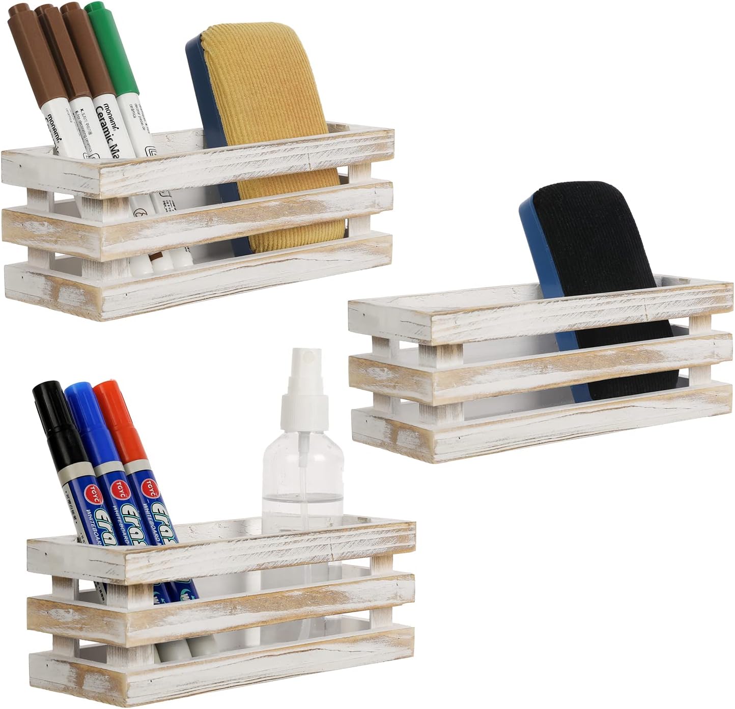 Amazon.com : MyGift 7 Inch Whitewashed Wood Magnetic Office Supplies ...