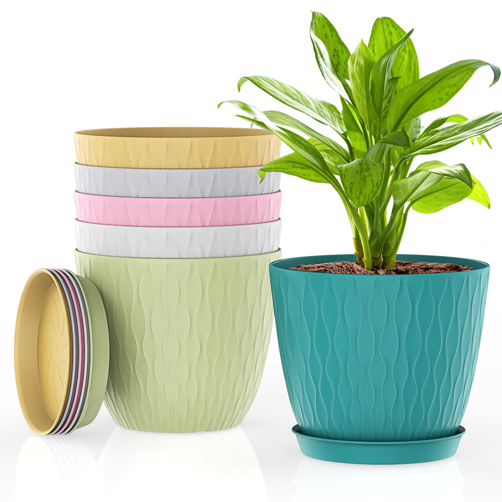 Amazon.com: 6 Inch Plant Pots, 6 Pack Flower Pots for Indoor and ...