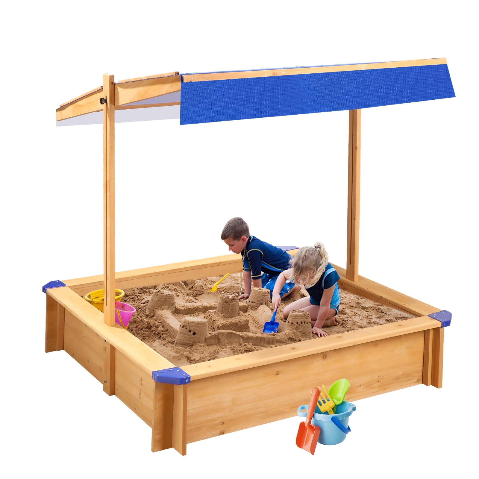 Kids Sandbox with Cover, Large Outdoor Sandbox with Canopy Height ...