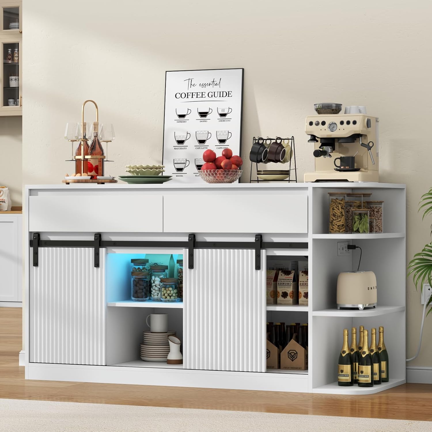 Amazon.com - Buffet Cabinet with Power Outlets &LED Lights, 55 ...