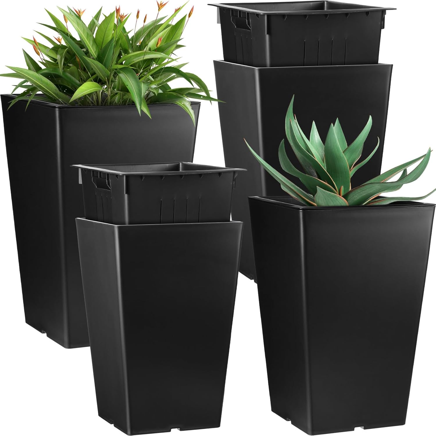 Amazon.com : Hushee 4 Pack Tall Outdoor Planters 20 Inch and 16 Inch ...