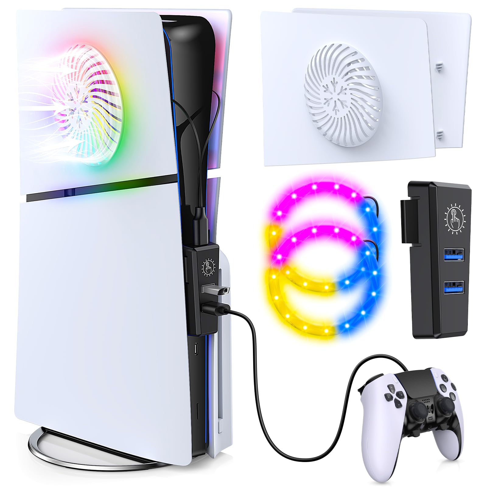 Amazon.com: Cover Plates for PS5 Slim Console with Led Light Strip, USB ...