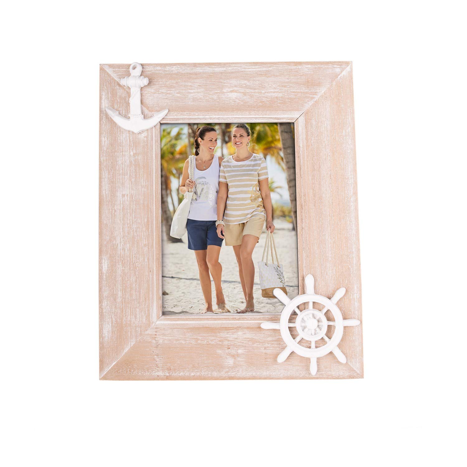 Amazon.com - Beachcombers 5" X 7" Wood Anchor/Wheel Frame Beach Coastal ...