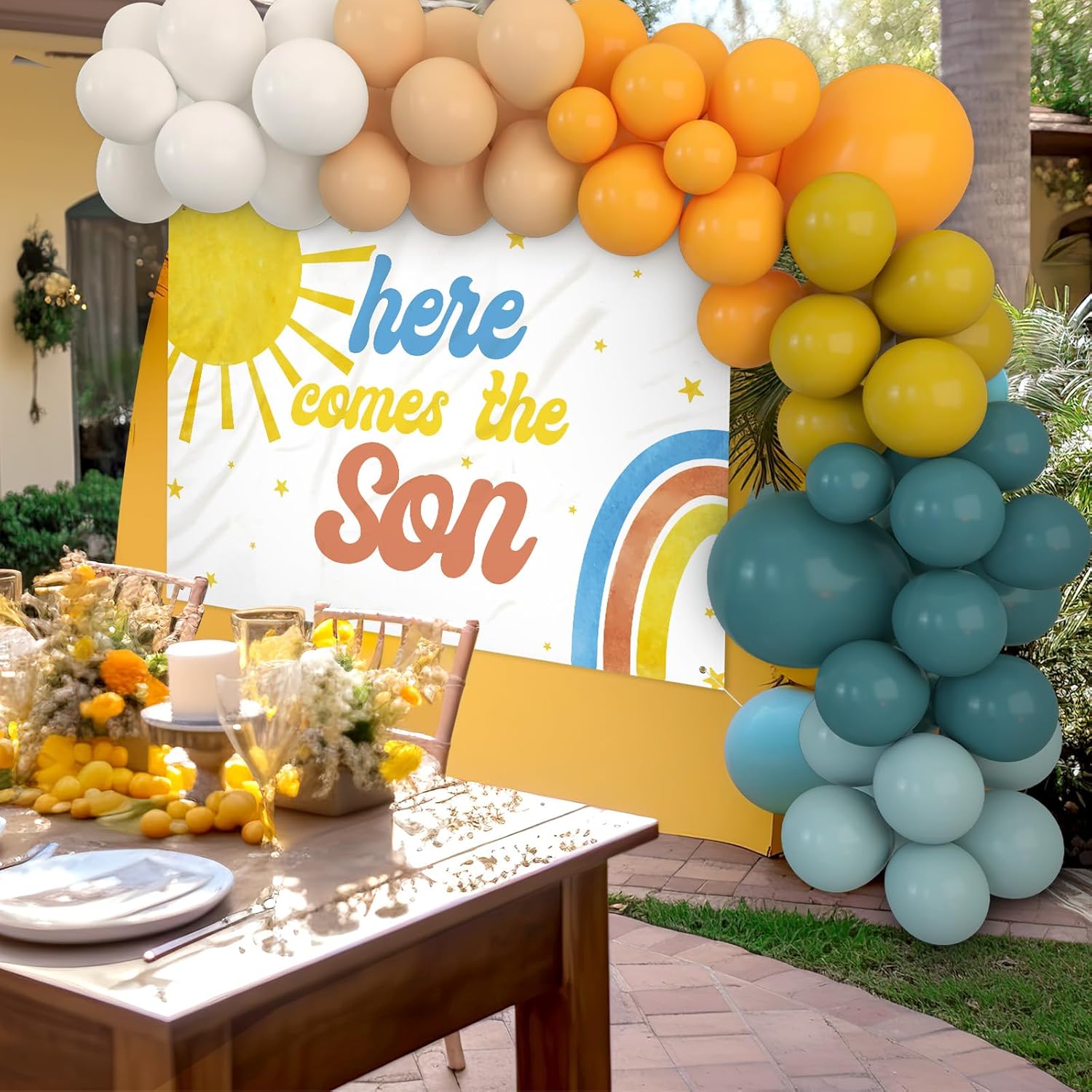 Amazon.com: Vansolinne Here Comes The Son Baby Shower Decorations Boho ...