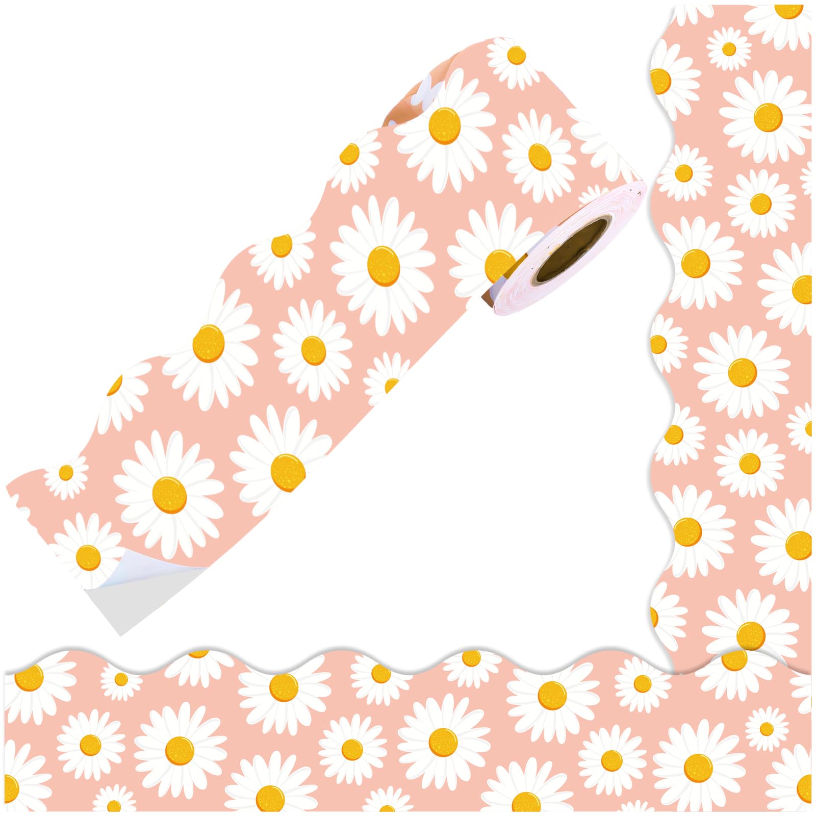 Amazon.com: Whaline 66Ft Daisy Bulletin Board Border Pink Boho Daisy ...