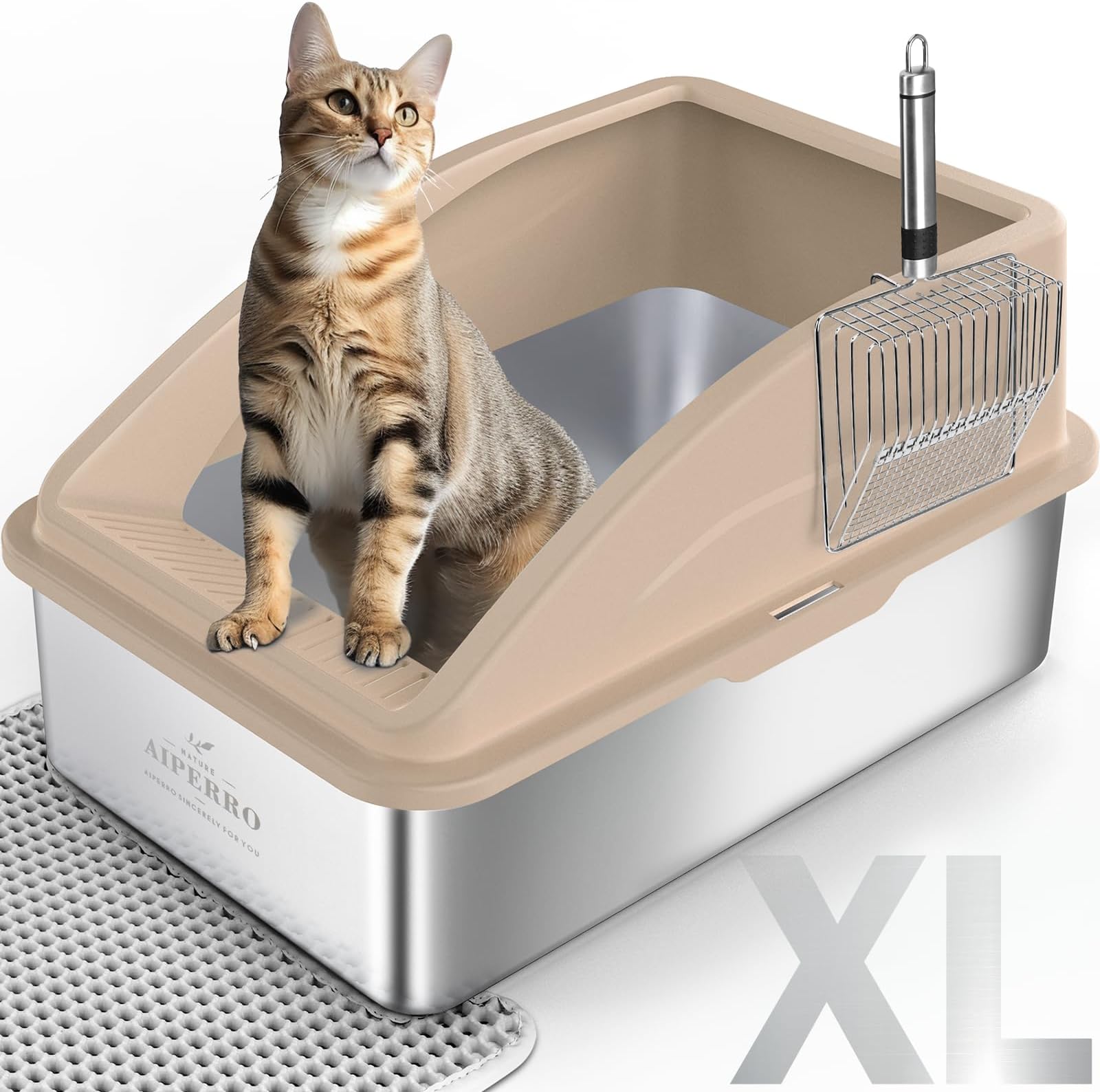 Amazon.com : Stainless Steel Litter Box with Lid,Front Entry Top Exit ...