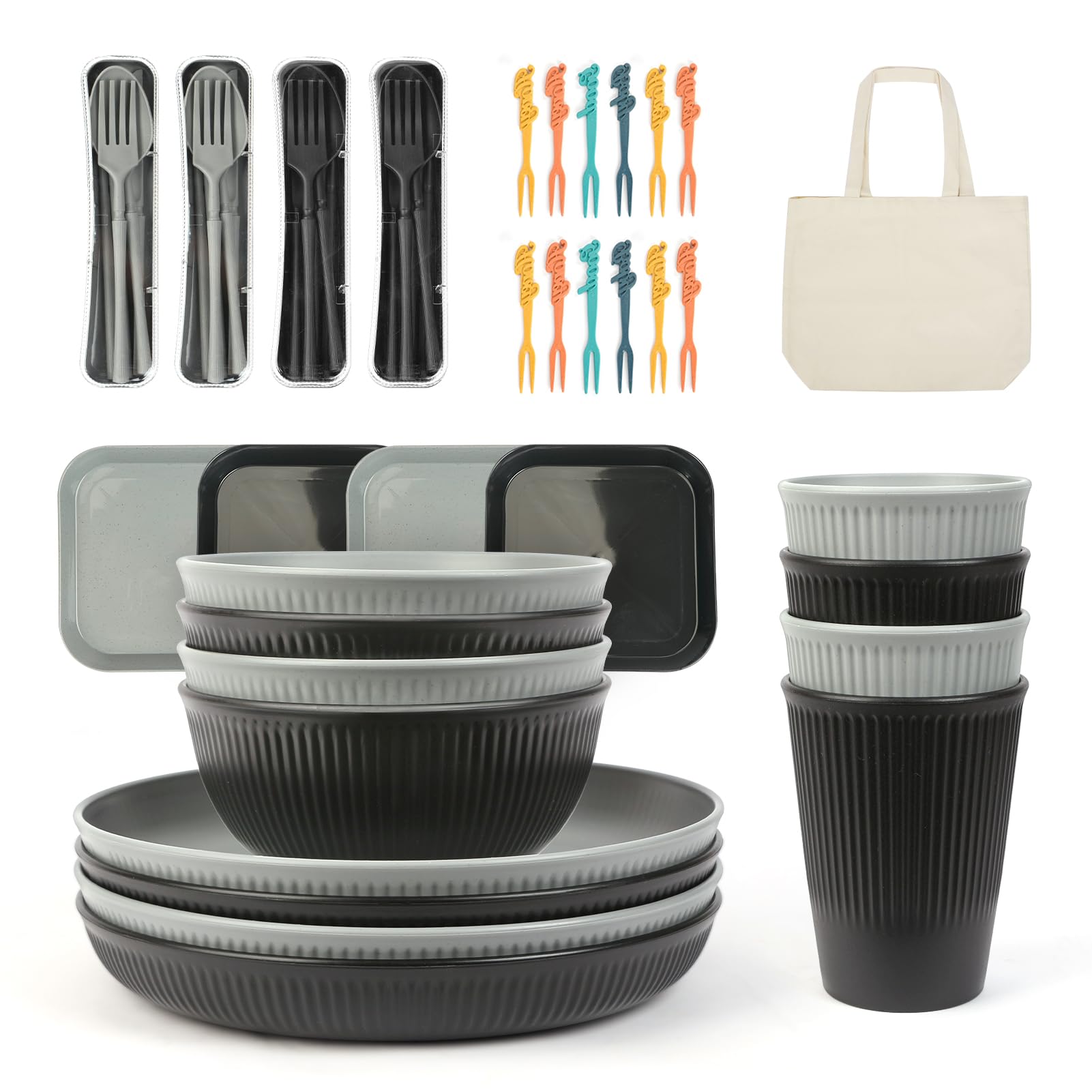 ZgoEC 49pcs Camping Cutlery Set for 4 People, Unbreakable Camping ...