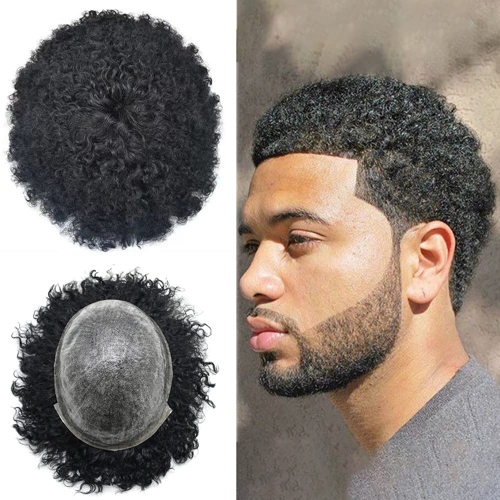 Amazon.com : Afro Toupee For Black Men African American Curly Human ...