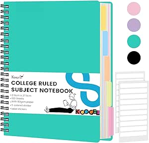 Koogel Hardcover Spiral Notebook with Tabs, A4 Ruled Pages Journals ...