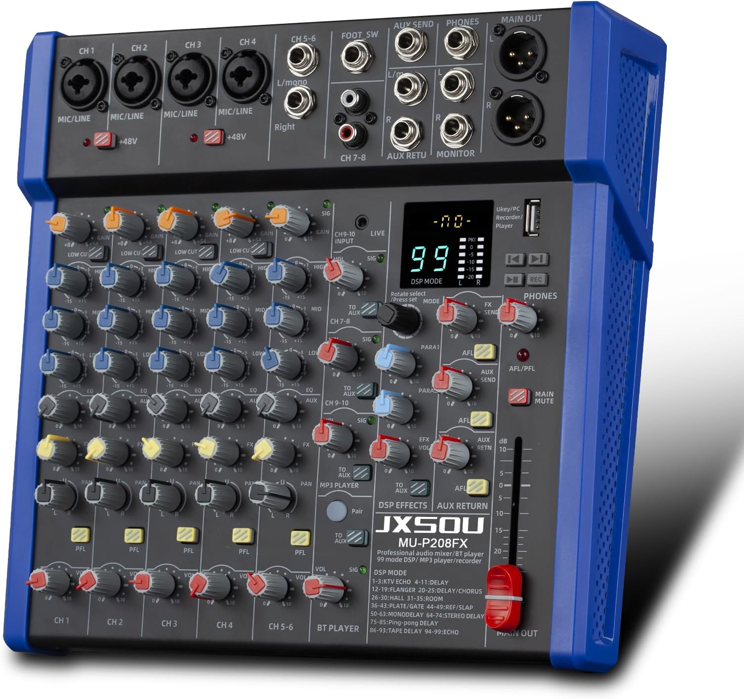 Amazon.com: JXSOU Audio Mixer, 10-Channel DJ Mixer Bluetooth Studio ...